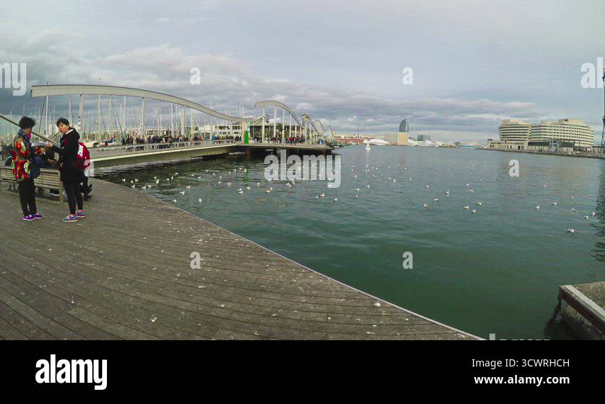 BARCELONA, SPAIN - circa FEB, 2016: Rambla de Mar and Port Vell in ...