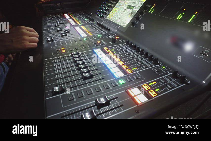 Audio mixer mixing board fader and knobs, Music mixing console with ...