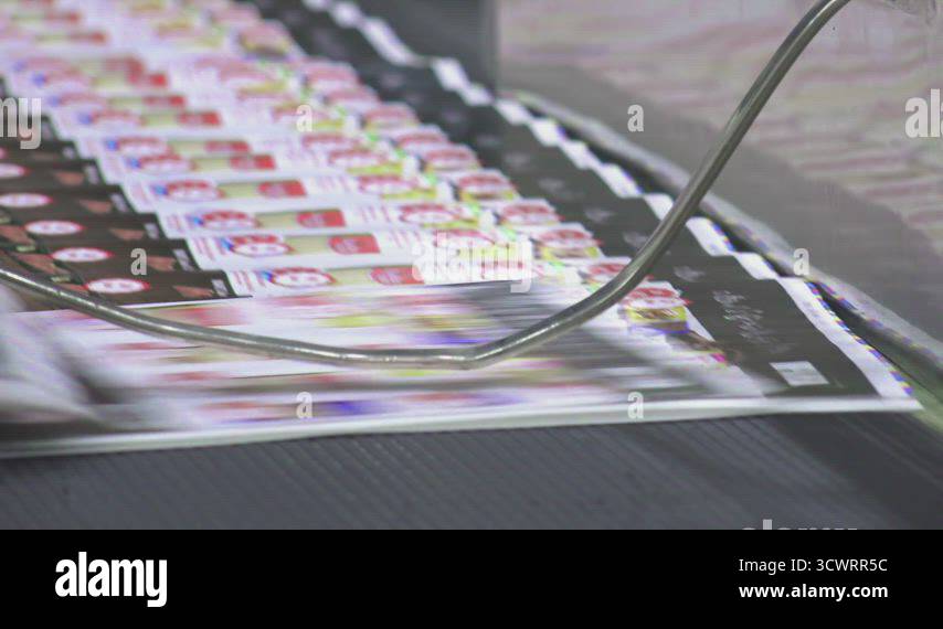 print plant factory, magazine transports on conveyor belt line after ...