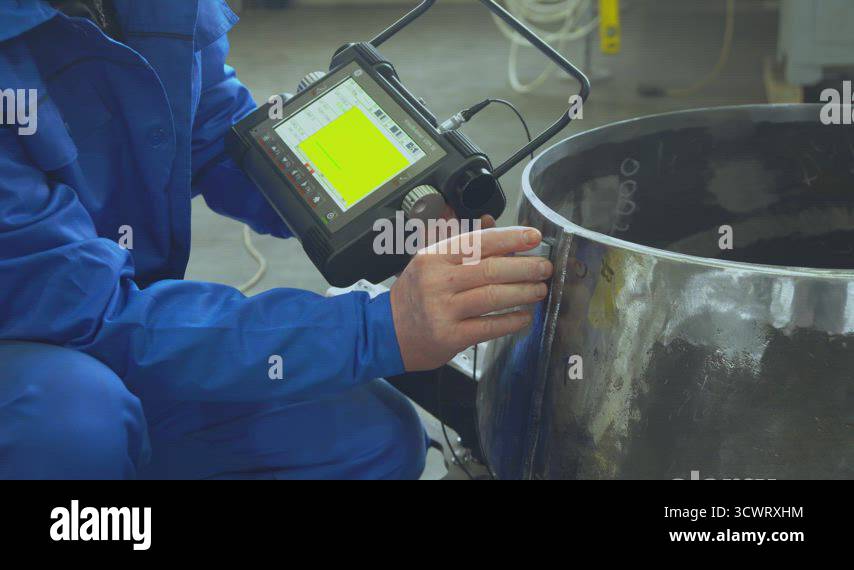 Ultrasonic Check of Pipe Welds by Worker on Factory Stock Video Footage ...