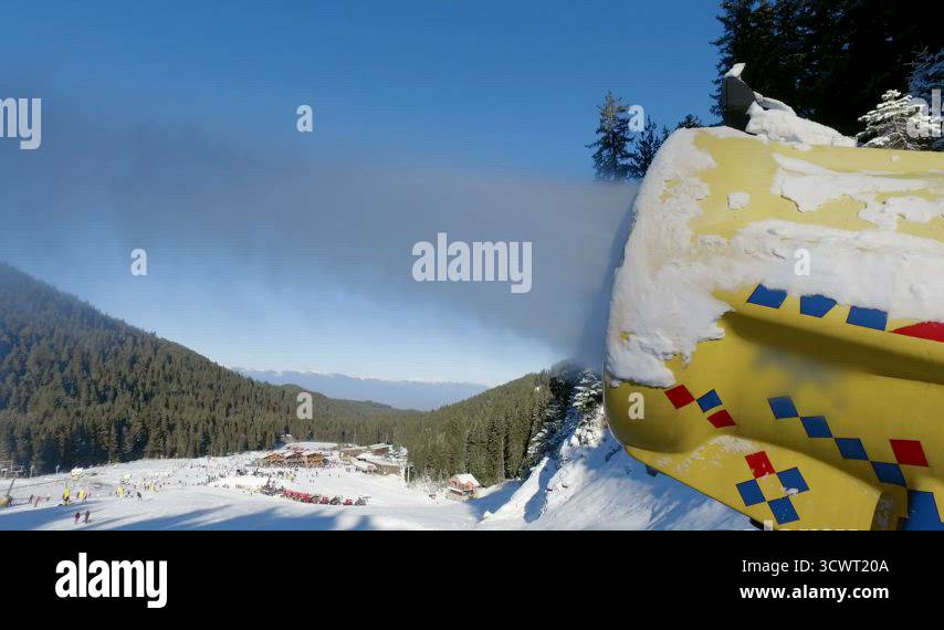 Snowmaking is the production of snow on ski slopes Stock Video Footage ...