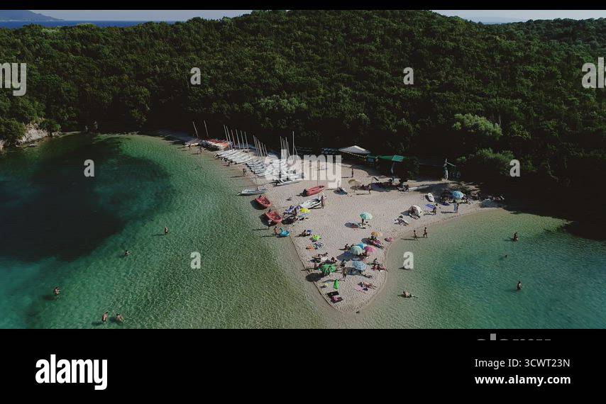 Aerial drone bird's eye view of Bella Vraka Beach with turquoise sea in ...