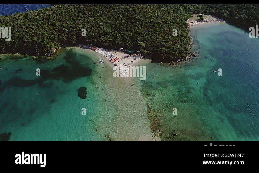 Aerial drone bird's eye view of Bella Vraka Beach with turquoise sea in ...