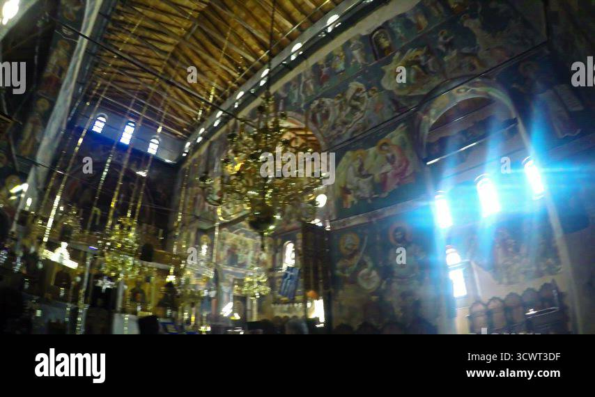 MOUNT ATHOS, GREECE - MAR, 2017: Interior of the Church of Protaton in ...