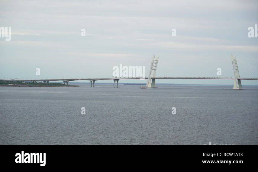 Western high-speed diameter ZSD in St. Petersburg, Russia. Road bridge ...