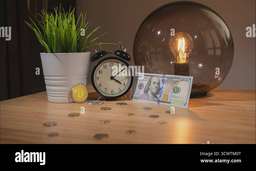 Bitcoin fast rising price. Time lapse. Close-up view of bitcoins, alarm ...