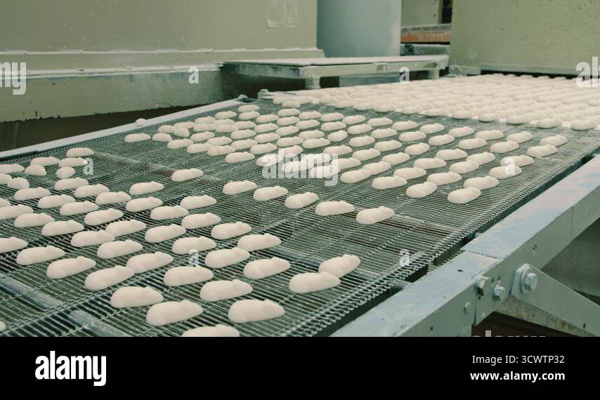Fresh candies on conveyor belt. Candy factory Stock Video Footage - Alamy