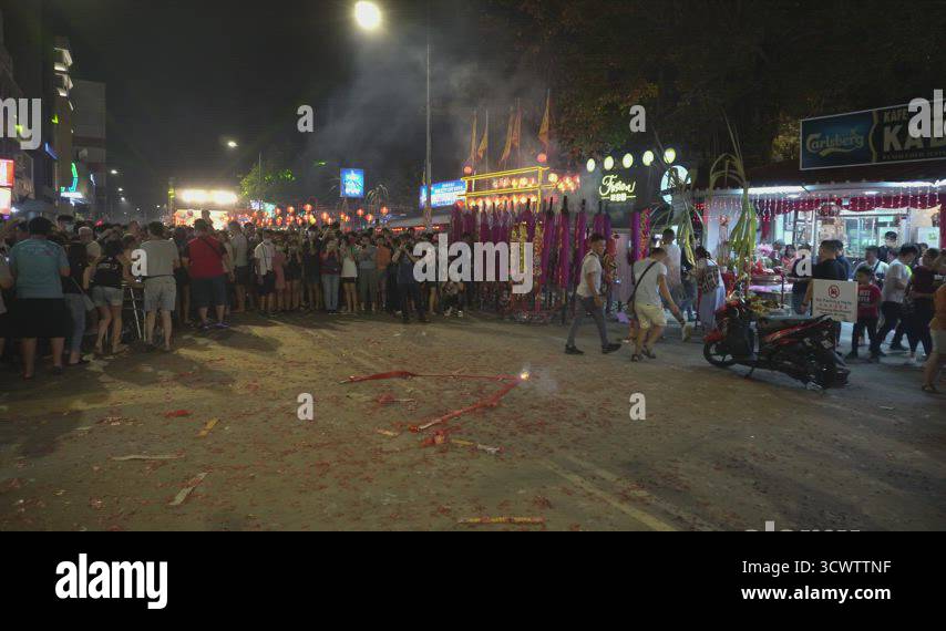 Fire crackers show at Chew Jetty during celebration Hokkien New Year ...