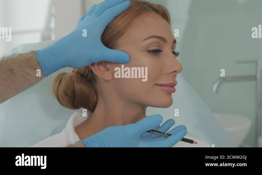 Cosmetologist stretches the skin on client's cheek Stock Video Footage ...
