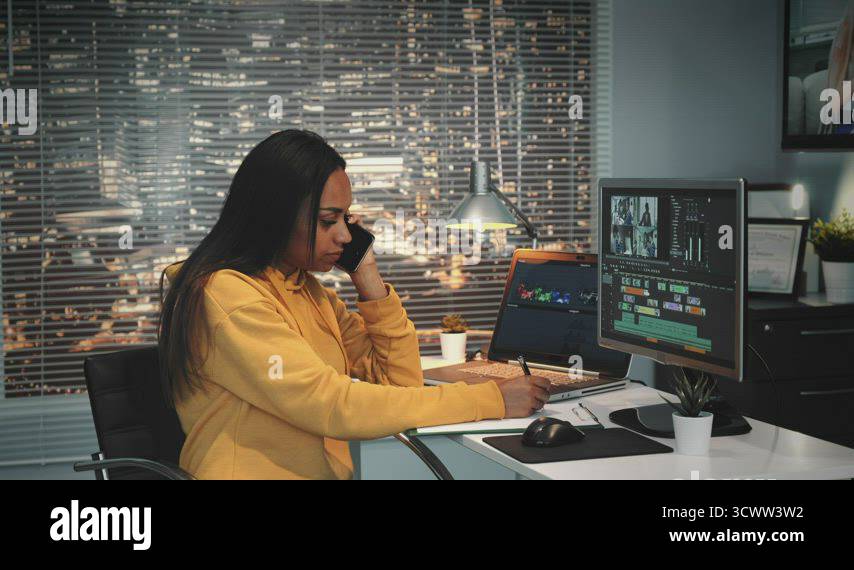 Mixed race colorist talking by smartphone and writing notes in modern ...