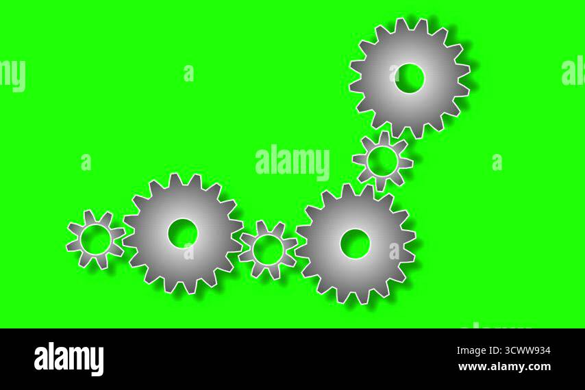 Gears rotating on green screen background. Cogwheel work or teamwork ...