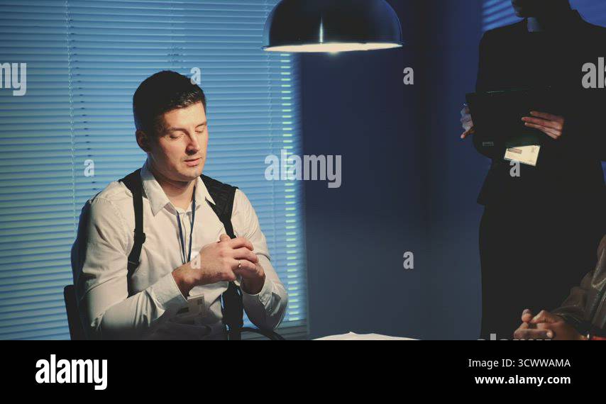 Middle close-up of police detective throwing evidence of crime on the ...