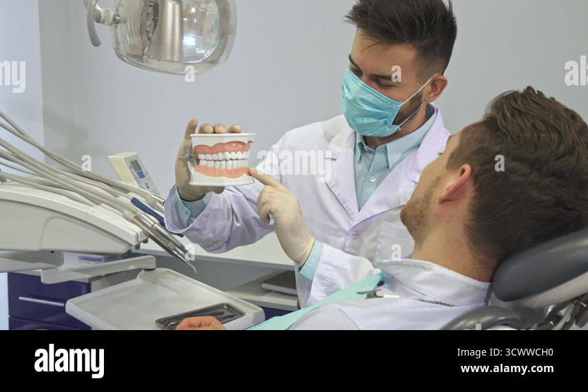 Dentist shows the client the layout of human teeth Stock Video Footage ...