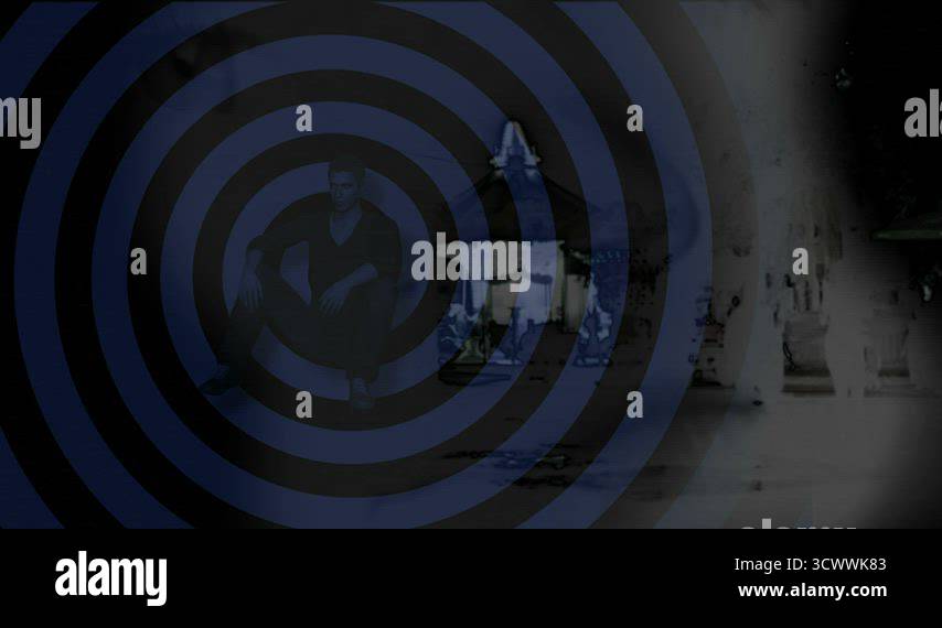 Concept Of Horror.Scary Face and Vintage Carousel with vertigo effect ...