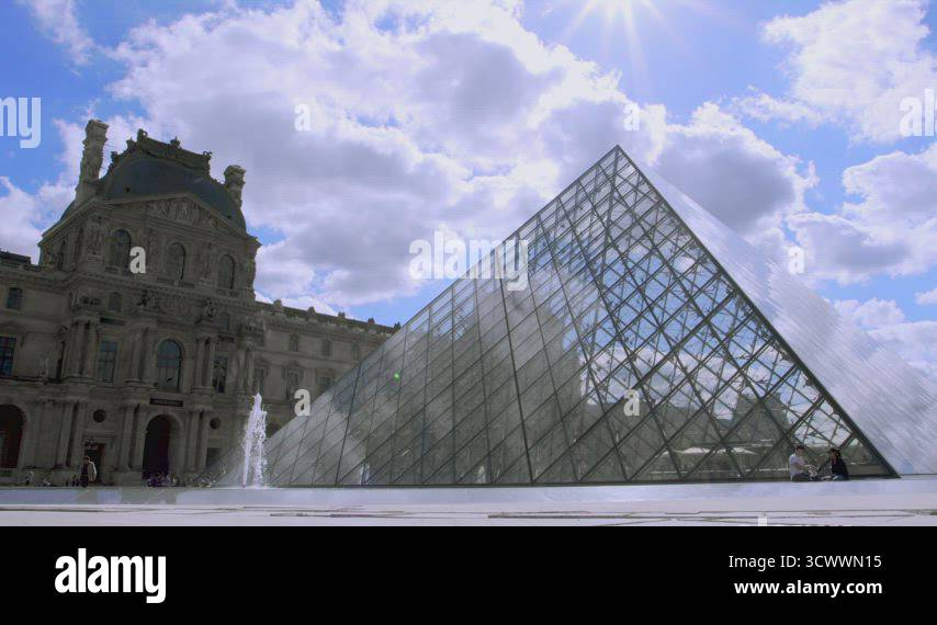 People walking at the Louvre Museum in Paris on a sunny summer day ...