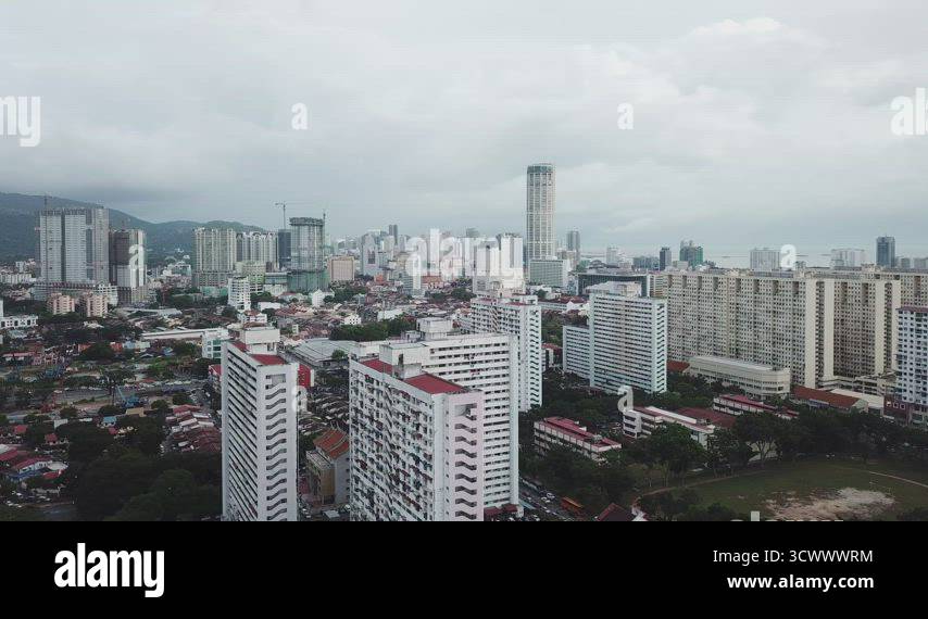 Aerial view flat at Macallum and background KOMTAR building Stock Video ...