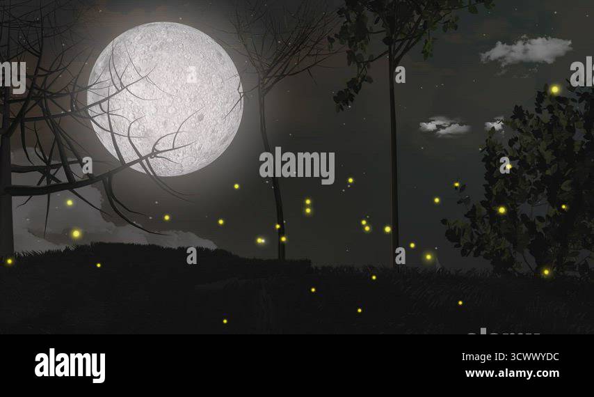 Illuminated fireflies, insect, forest, night, moon Stock Video Footage ...