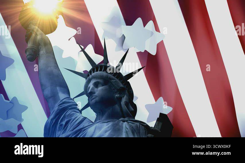 Concept patriotic animation, Statue Liberty with American flag Stock ...