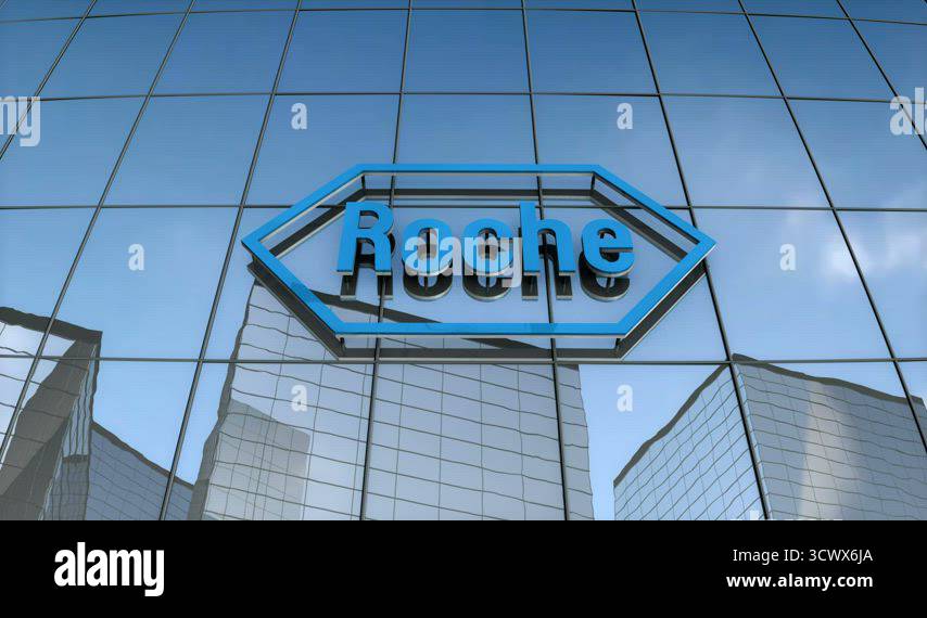 Editorial Hoffmann-La Roche logo on glass building Stock Video Footage ...