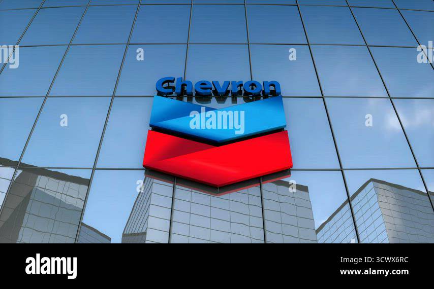 Editorial Chevron logo on glass building Stock Video Footage - Alamy