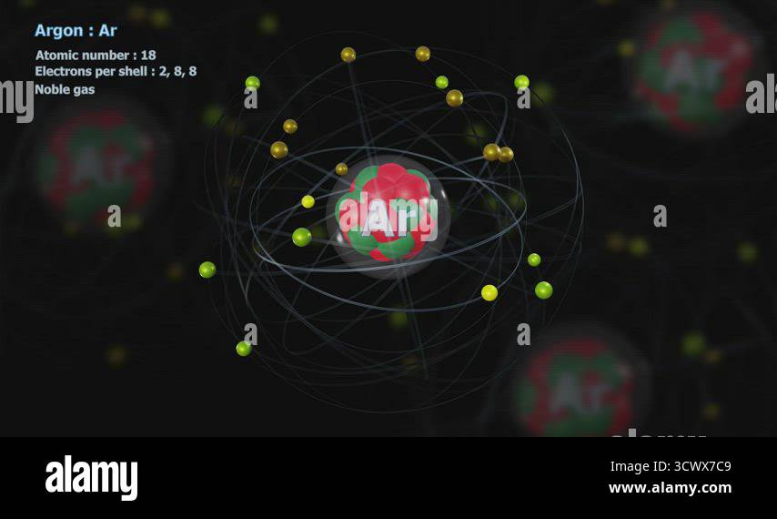 Atom of Argon with 18 Electrons in infinite orbital rotation with atoms Stock Video Footage - Alamy
