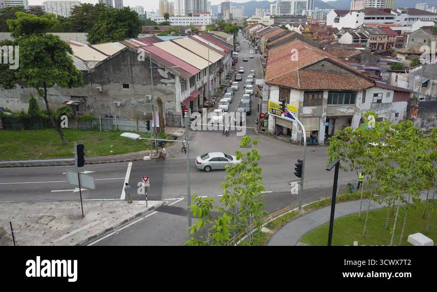 Aerial resident cycle at old street Jalan C.Y. Choy Stock Video Footage ...