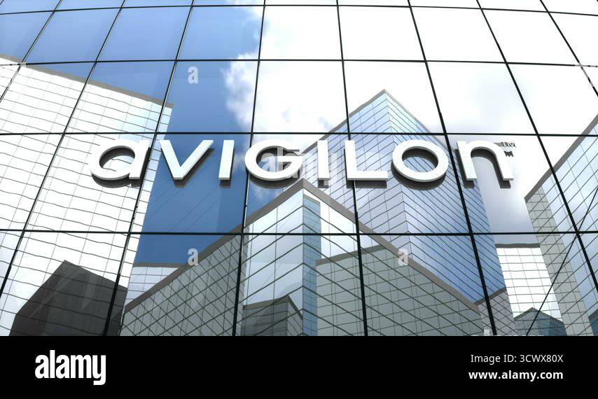 Editorial, Avigilon Corporation logo on glass building Stock Video ...