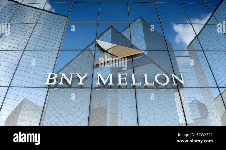 Editorial, The Bank of New York Mellon Corporation logo on glass ...