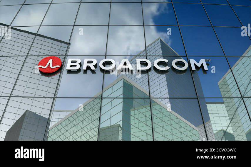 Editorial, Broadcom corporation logo on glass building Stock Video ...