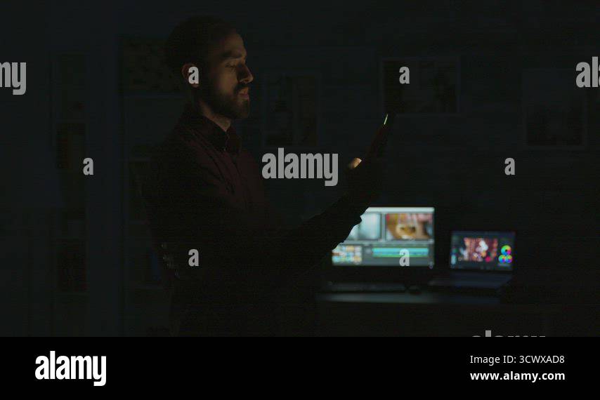 Young man giving a voice command to a smart light app Stock Video ...