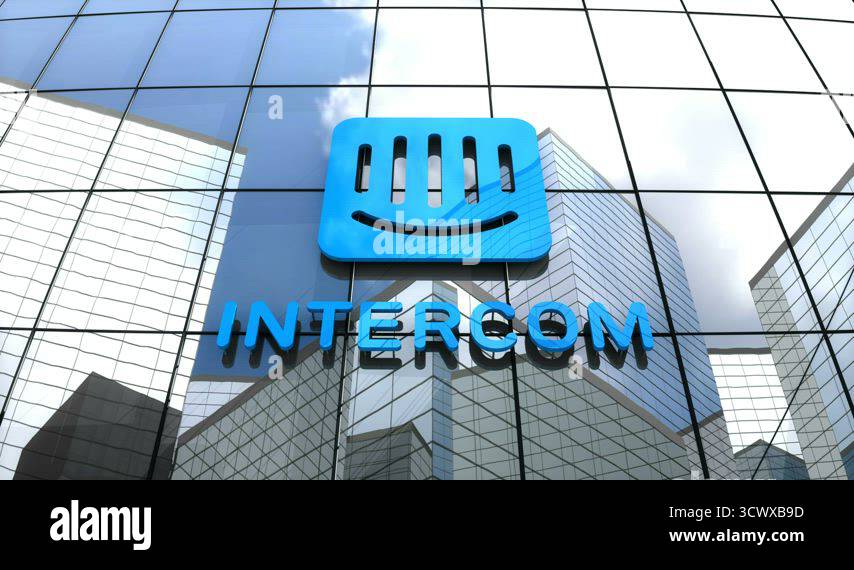 Editorial, Intercom logo on glass building Stock Video Footage - Alamy
