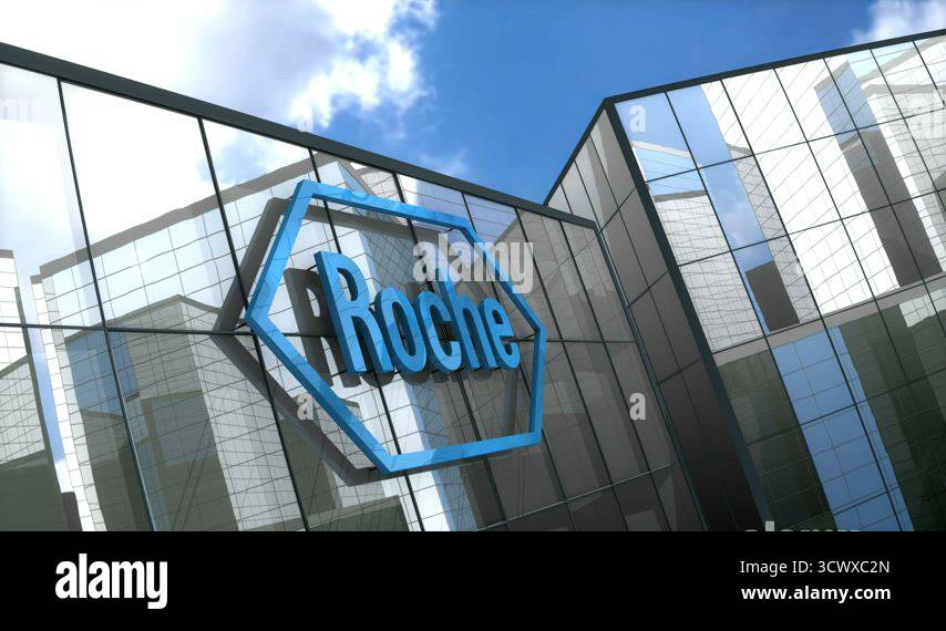 Editorial Hoffmann-La Roche logo on glass building Stock Video Footage - Alamy