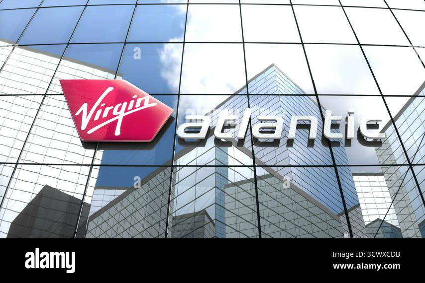 Editorial, Virgin Atlantic Airways Limited logo on glass building Stock ...
