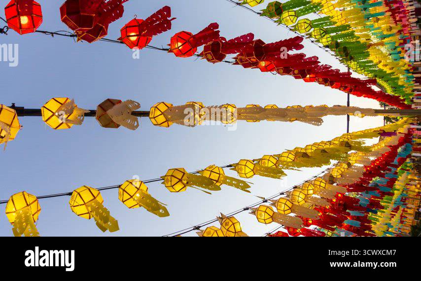 Colorful Day to Night Many Lanterns Decorations in Loi Krathong ...
