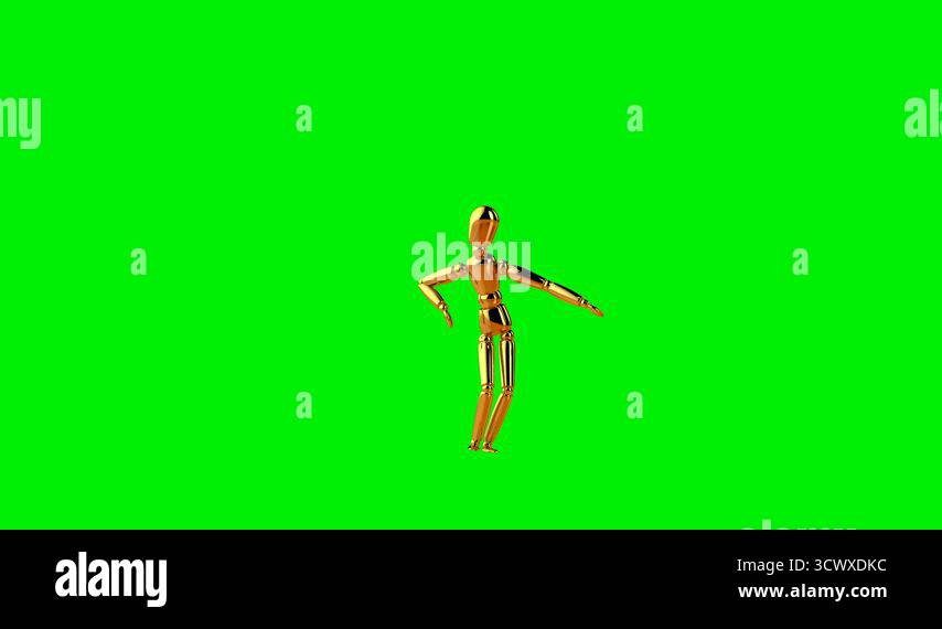 Funny golden mannequin doing a swing step dance, seamless loop, Green ...