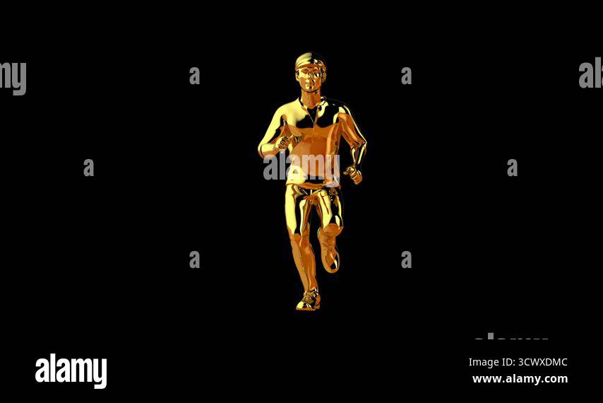 Golden runner seamless loop front view, against black Stock Video ...