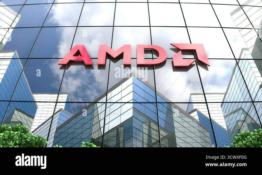 Editorial use only, AMD logo on glass building Stock Video Footage - Alamy
