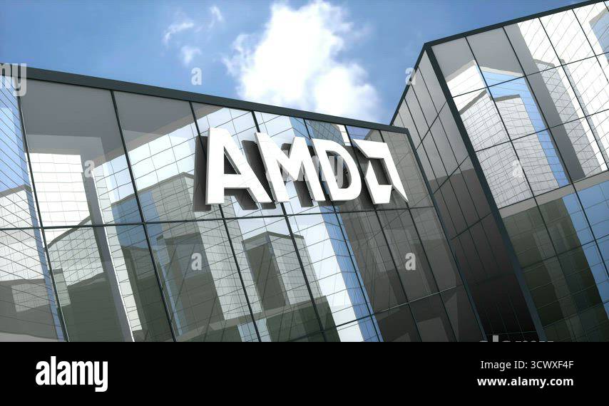 Editorial use only, AMD logo on glass building Stock Video Footage - Alamy