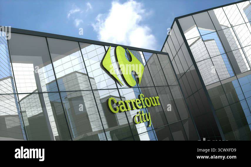 Editorial, Carefour City convenience store logo on glass building Stock ...