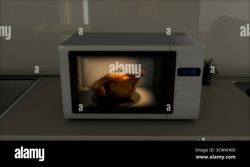 Tasty roasted chicken in microwave Stock Video Footage - Alamy