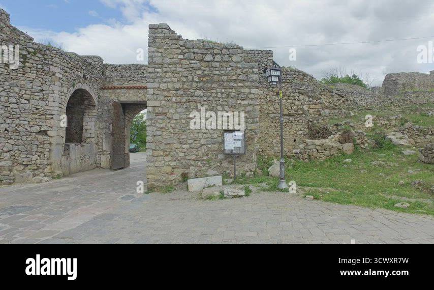 Gate of the historical fortress of Tsar Samuel on the hill top in Ohrid ...