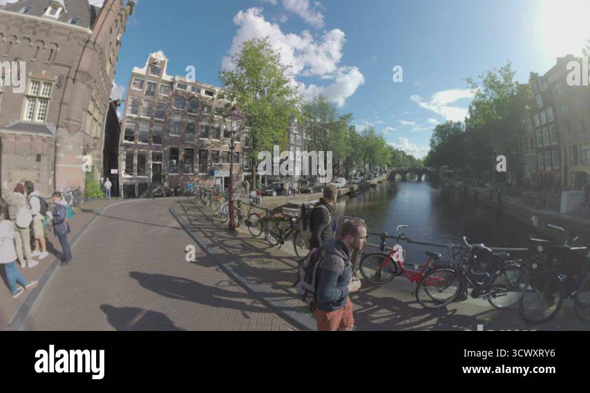 360 degree view of Amsterdam with Armbrug and canal, Netherlands Stock ...