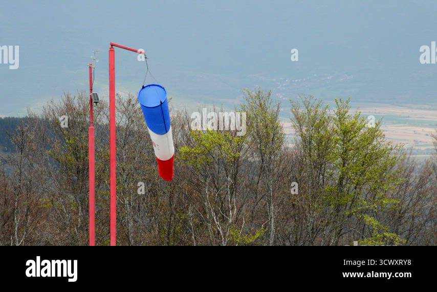 wind sock - red , blue and white pointer indicating strength and ...