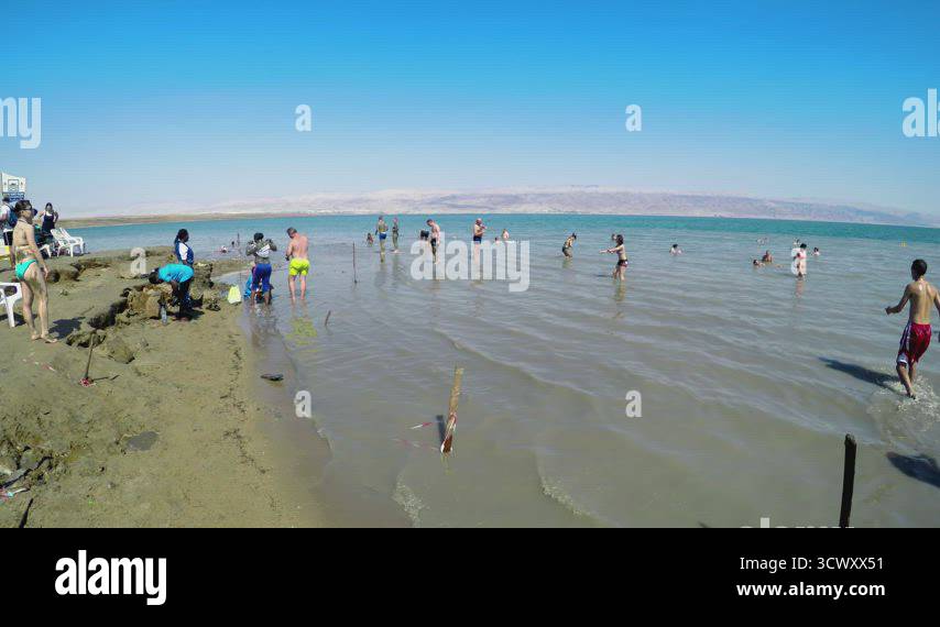 JERUSALEM, ISRAEL - circa JUN, 2017: People floating on water in the ...