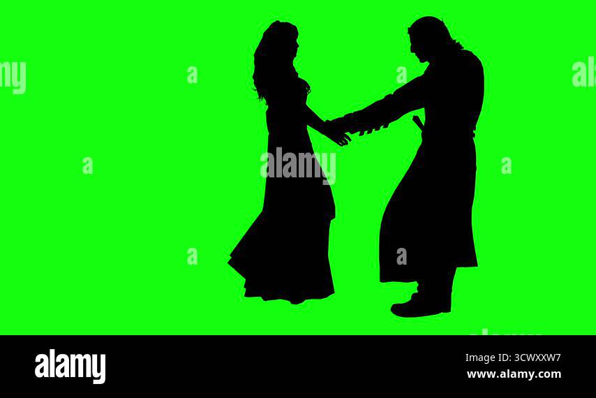 3d rendering animation - silhouettes of people hugging on green screen ...