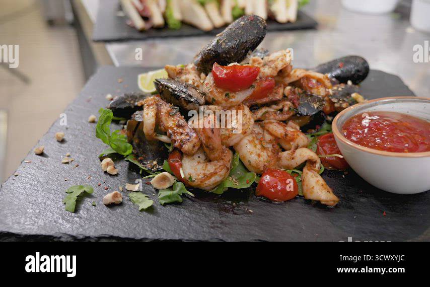First point of view from a waiter perspective serving a plateau with ...