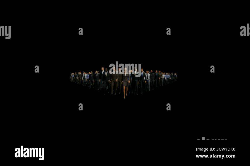 Businessmen with a businesswoman in front forming arrow shape pointing ...