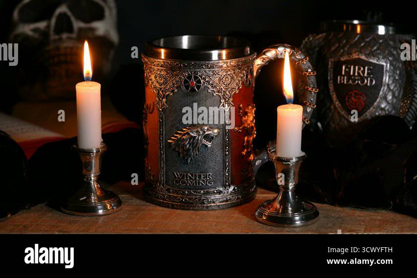 Official House Stark tankard from Game of Thrones series lit by ...