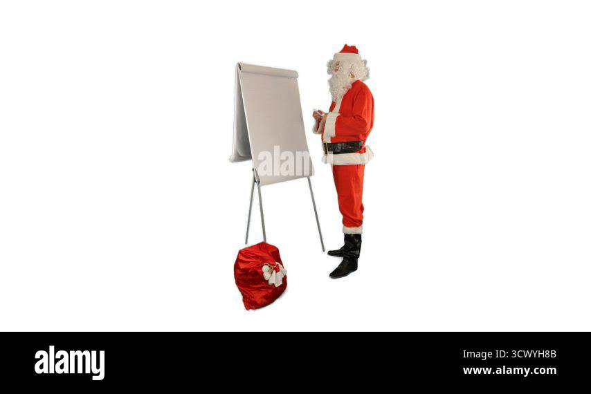 Santa Claus with a bag full of presents drawing a data business chart ...
