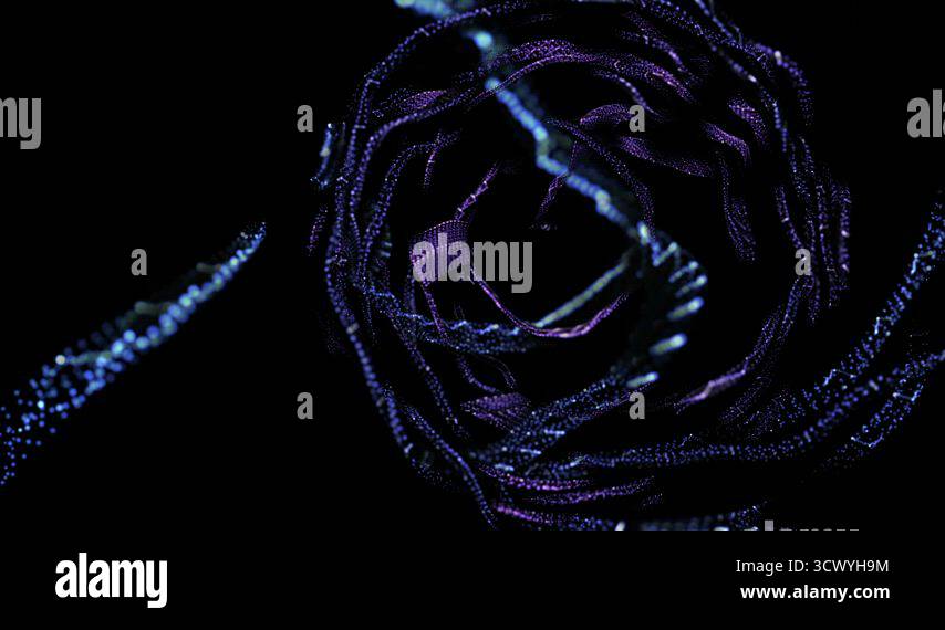 3d rendering background with twisted particle strings and optical ...